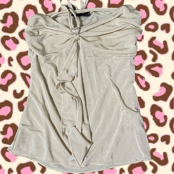 Tops | Cream Halter Top With Diamond Heart | Poshmark